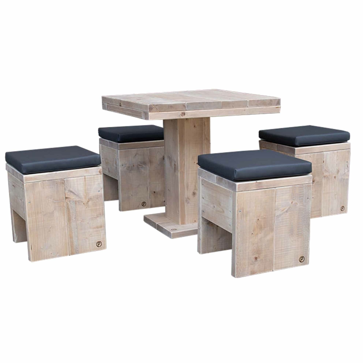 Tisch & Hocker Garnitur aus Gerüstbohlen | Bauholz Möbel kaufen
