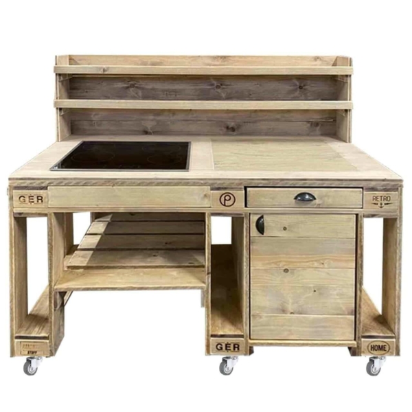 Premium Outdoor Küche aus Paletten Holz mit Kochfeld