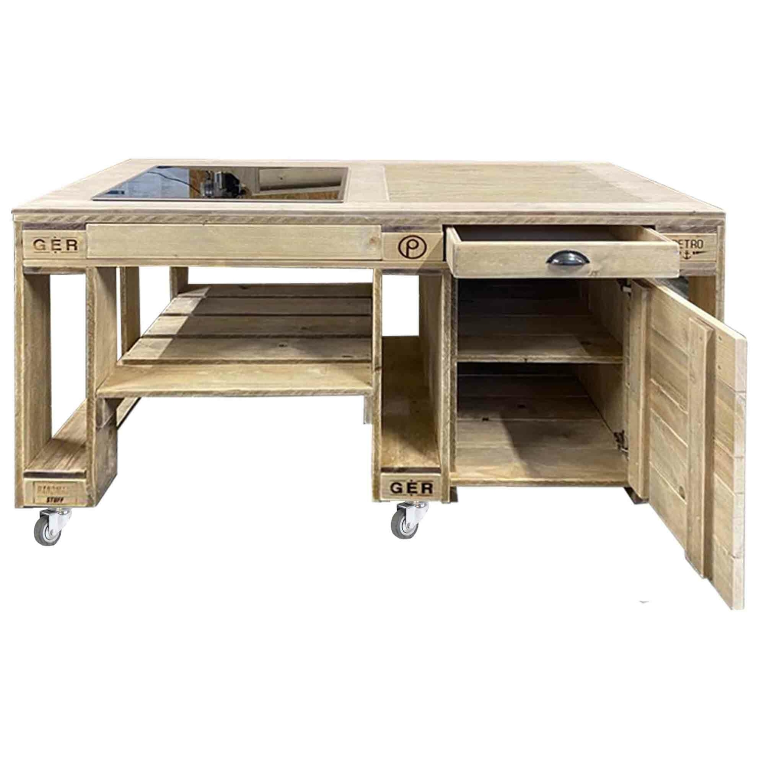 Premium Outdoor Küche aus Paletten mit Kochfeld & Partycooler