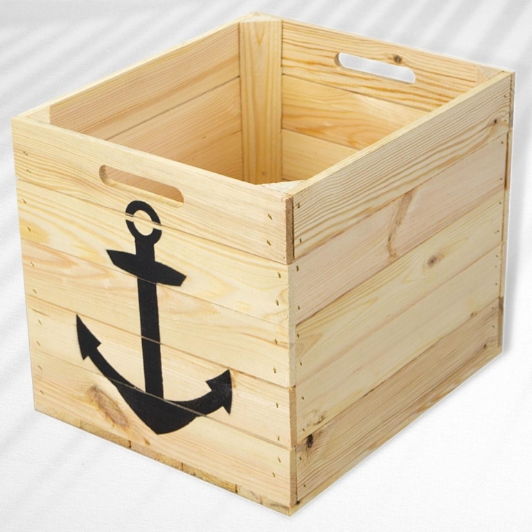 Kallax Holzkiste Natur mit Anker - 33x37,5x33cm | Regalkiste