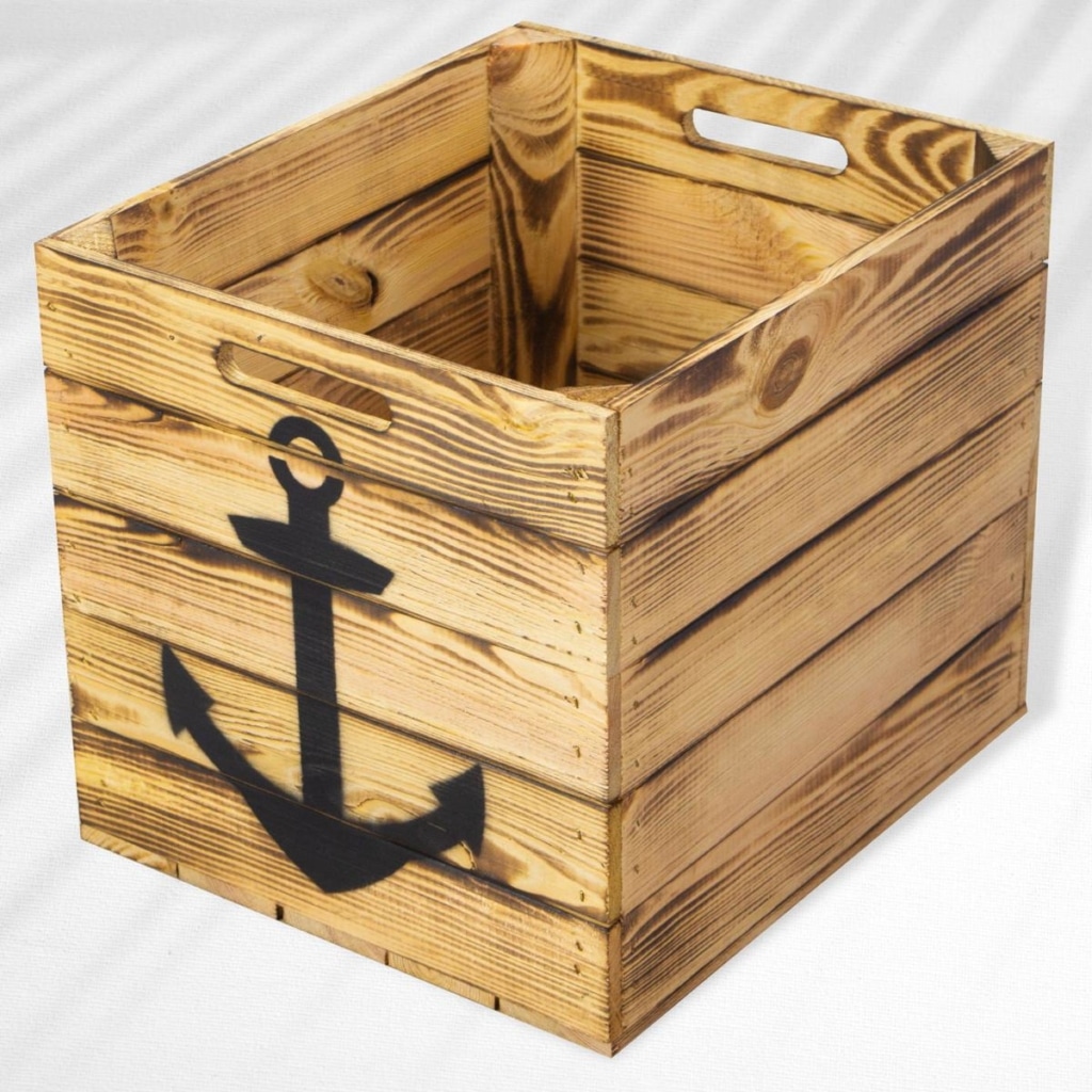 Kallax Holzkiste Geflammt mit Anker - 33x37,5x33cm | Regalkiste