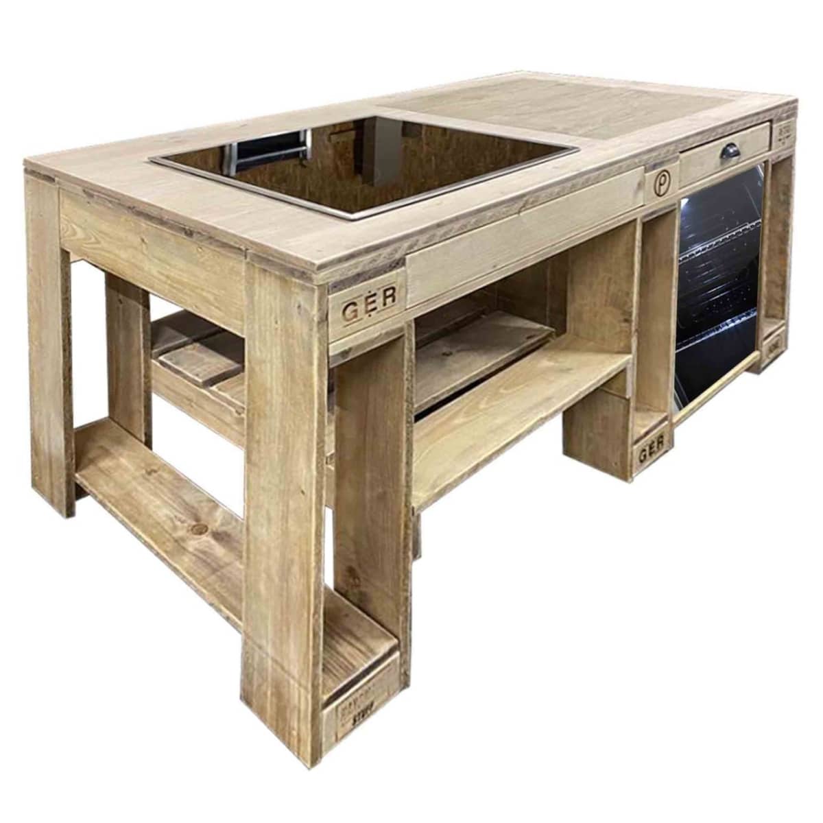 Outdoor Küche Paletten | Mit Glaskeramikkochfeld & Kühlschrank