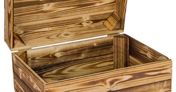 Kleine Holzkiste geflammt mit Deckel und Kordel